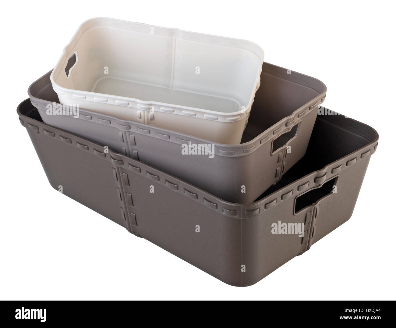Three plastic containers for household storage Stock Photo - Alamy