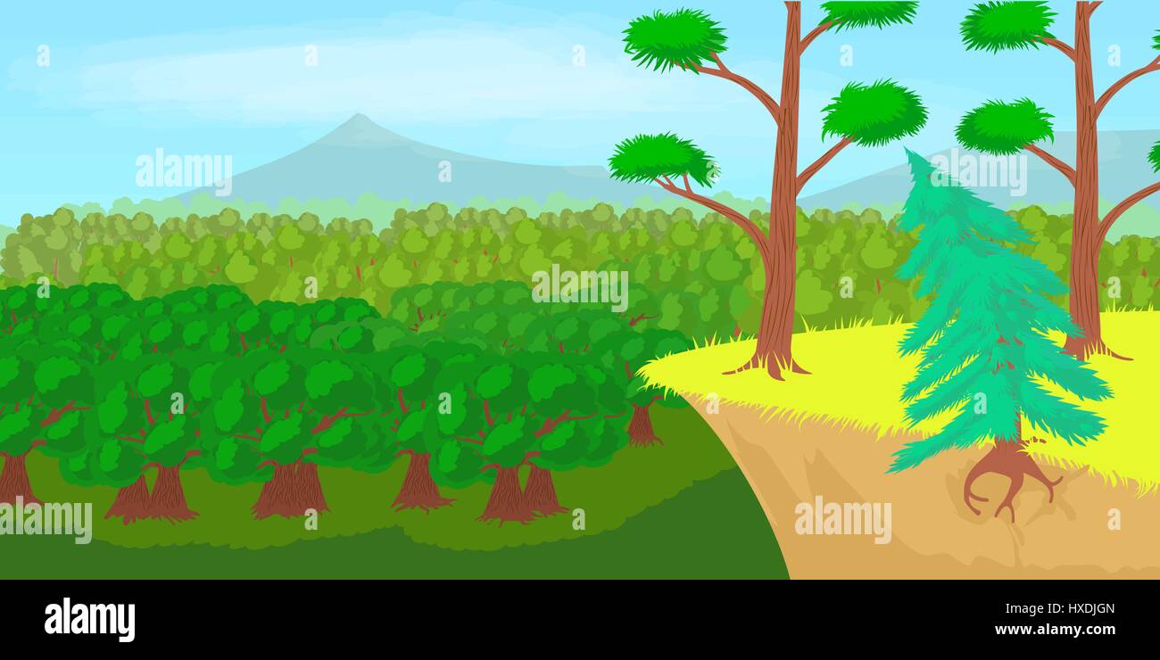 Forest landscape horizontal banner, cartoon style Stock Vector Image ...