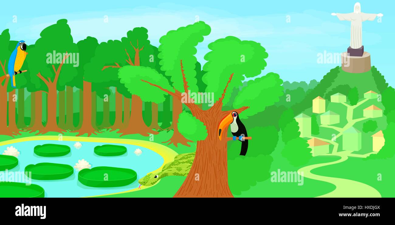 Brazil horizontal banner forest, cartoon style Stock Vector Image & Art ...