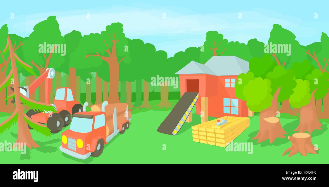 Logging horizontal banner, cartoon style Stock Vector Image & Art - Alamy