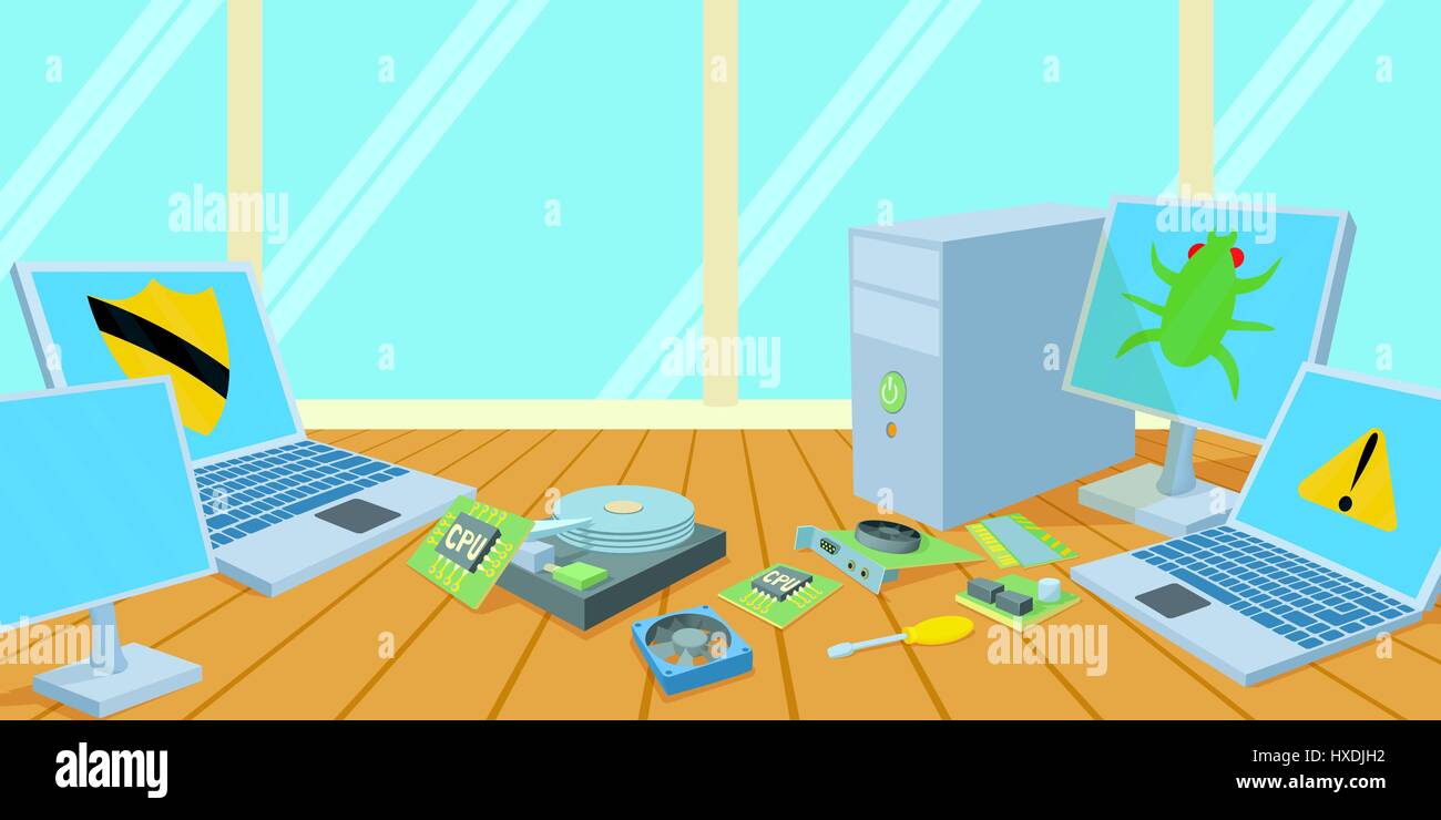 Computers repair horizontal banner, cartoon style Stock Vector Image ...