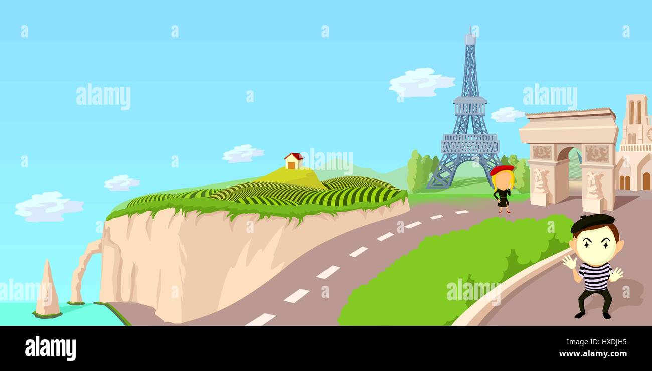 France travel horizontal banner, cartoon style Stock Vector Image & Art ...