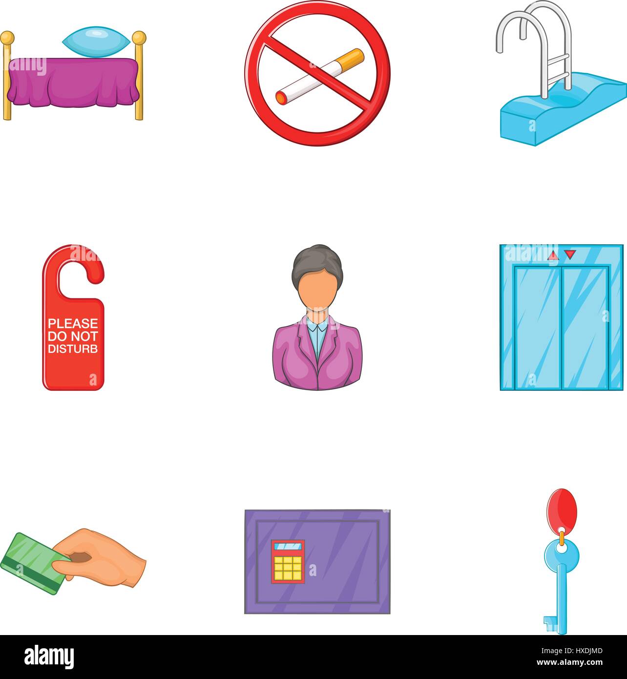 Hostel accommodation icons set, cartoon style Stock Vector Image & Art ...