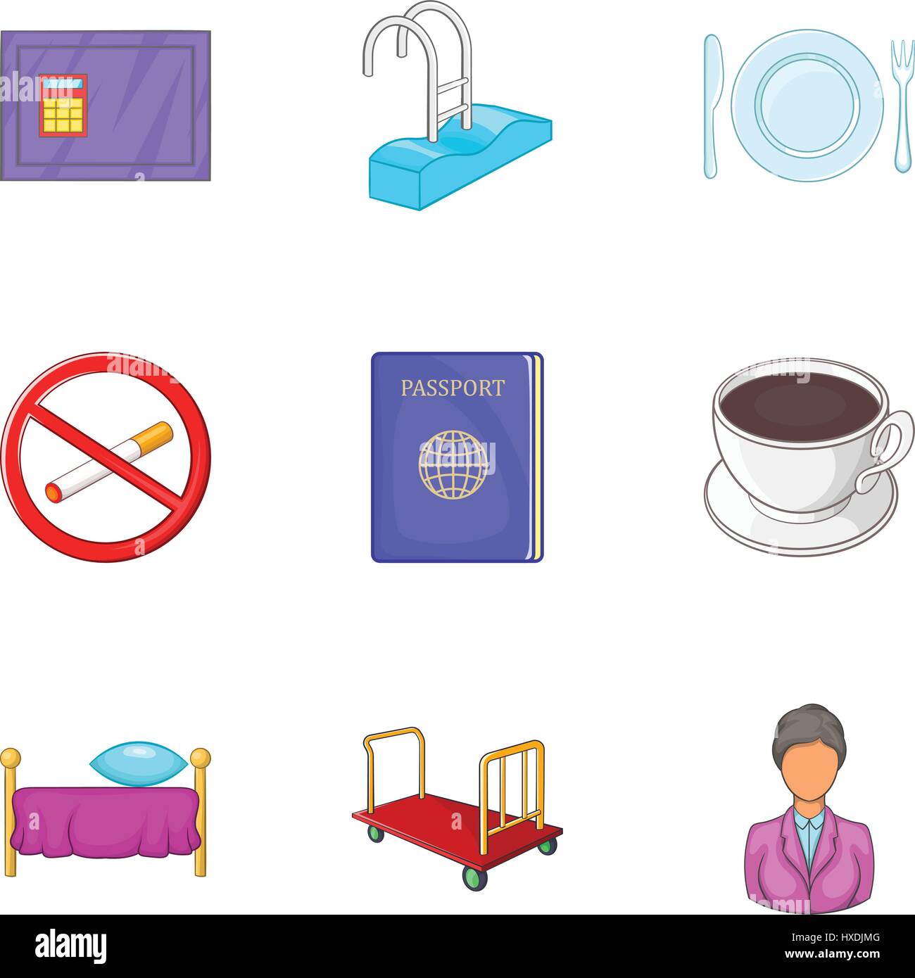Staying in hotel icons set, cartoon style Stock Vector Image & Art - Alamy