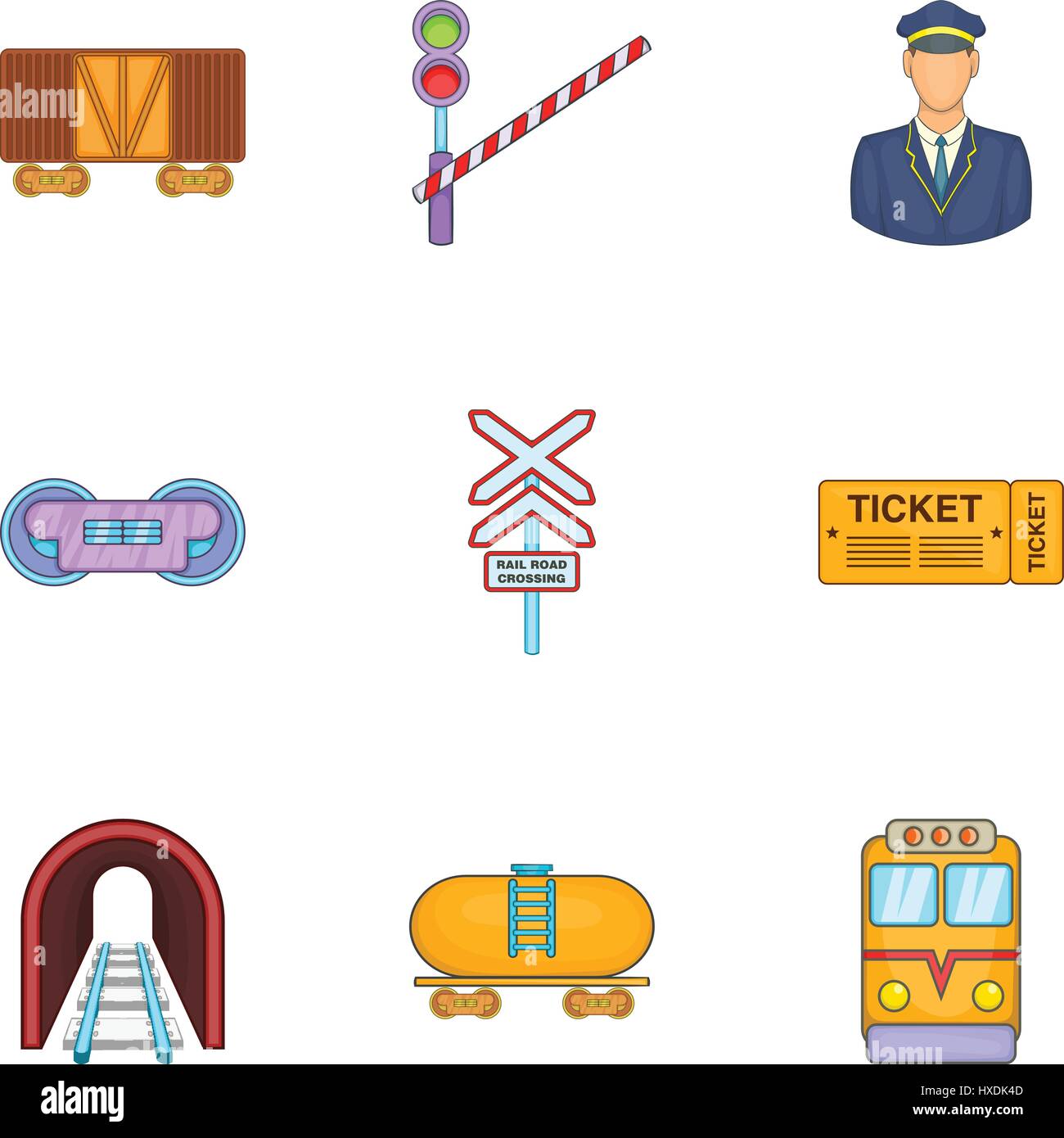 Railway transport icons set, cartoon style Stock Vector Image & Art - Alamy