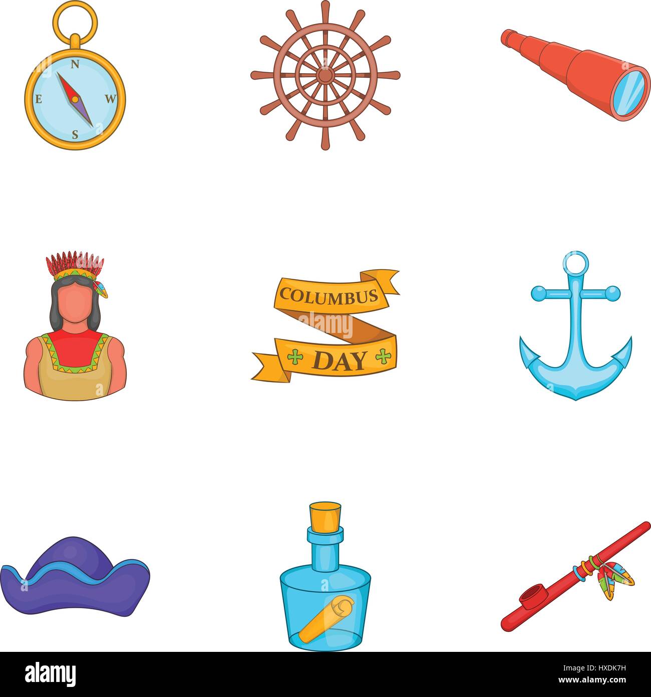 Discovery of America icons set, cartoon style Stock Vector Image & Art ...