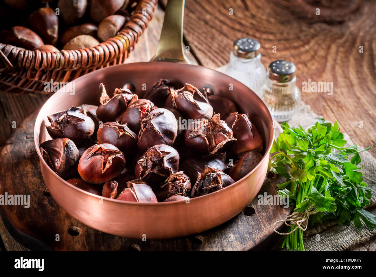 Hot chestnuts with garlic sauce Stock Photo - Alamy