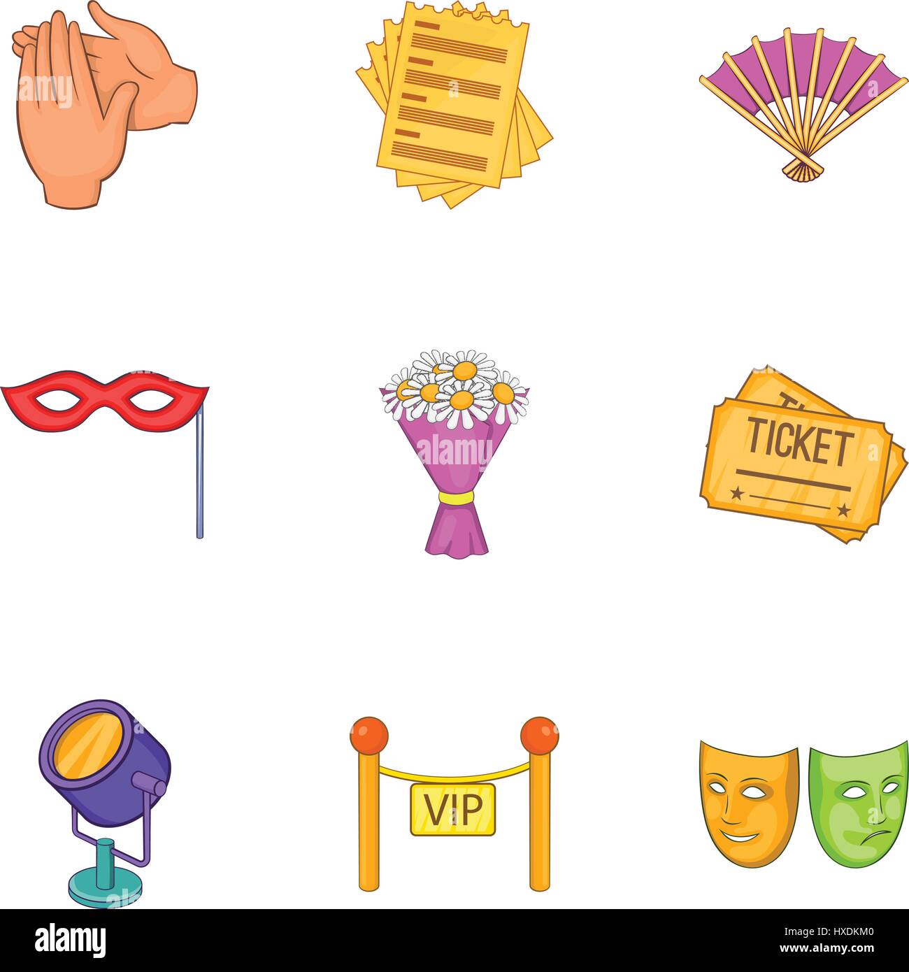 Theatrical performance icons set, cartoon style Stock Vector Image ...
