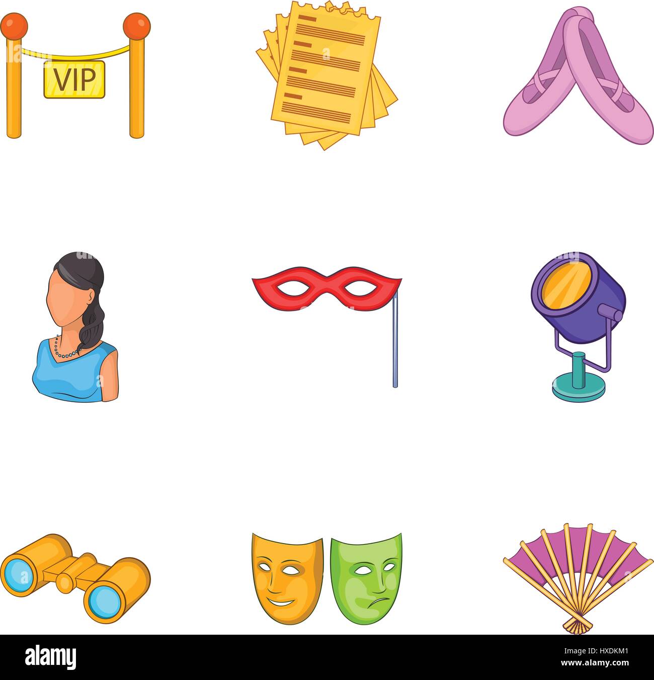 Entertainment in theatre icons set, cartoon style Stock Vector Image ...