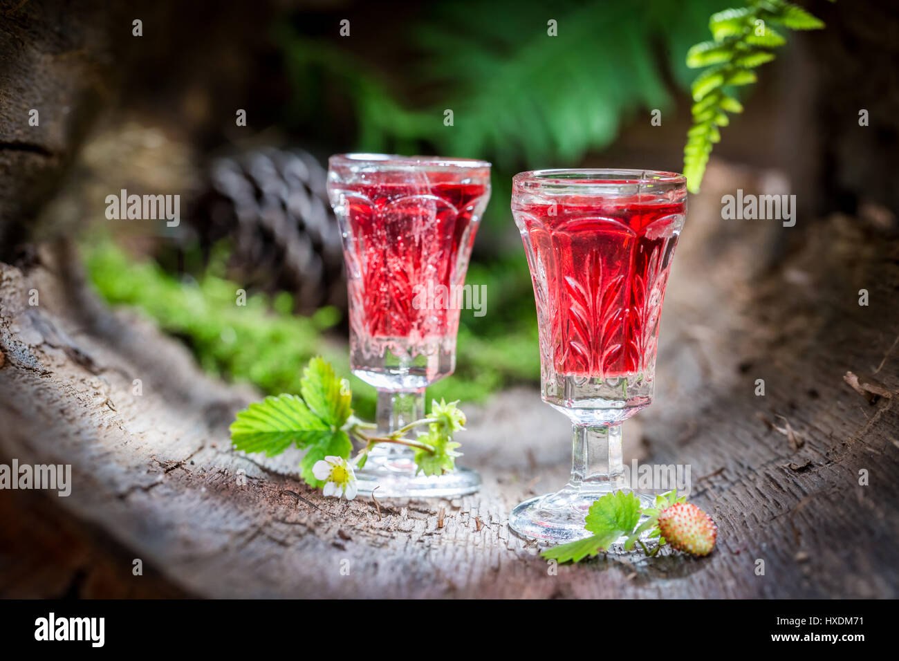 Homemade liqueur with alcohol and wild strawberry Stock Photo - Alamy