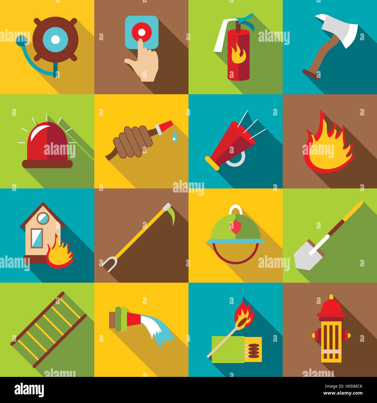 Fire fighting icons set, flat style Stock Vector Image & Art - Alamy