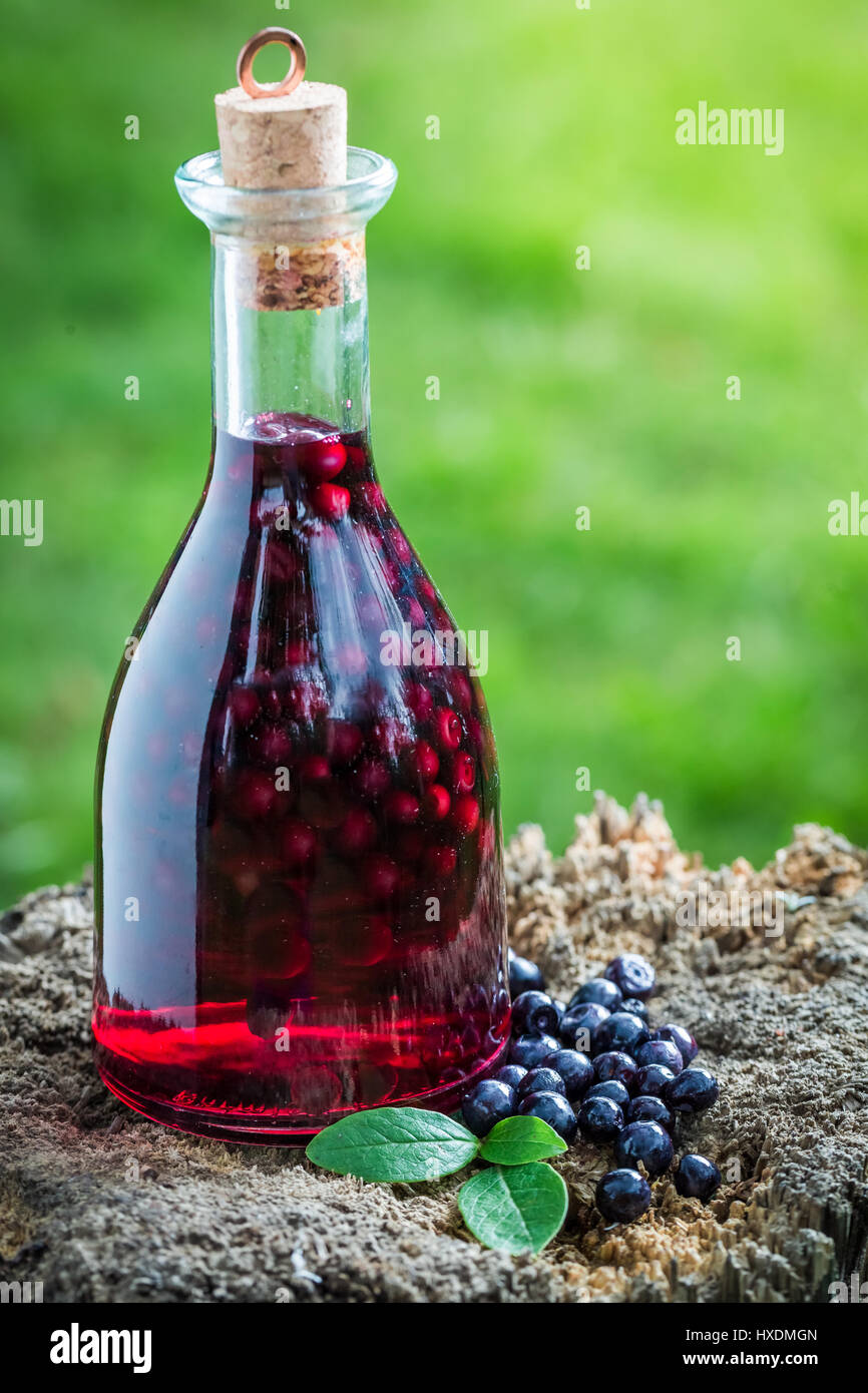 Fresh liqueur in a bottle with blueberries and alcohol Stock Photo - Alamy
