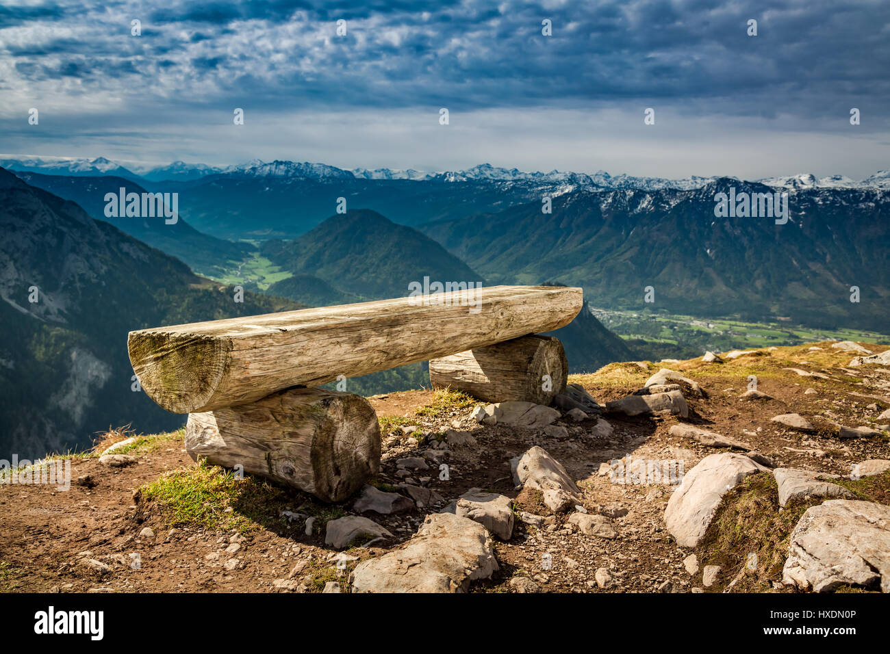Bench in the top of the Loser peak, Alps, Austria Stock Photo - Alamy
