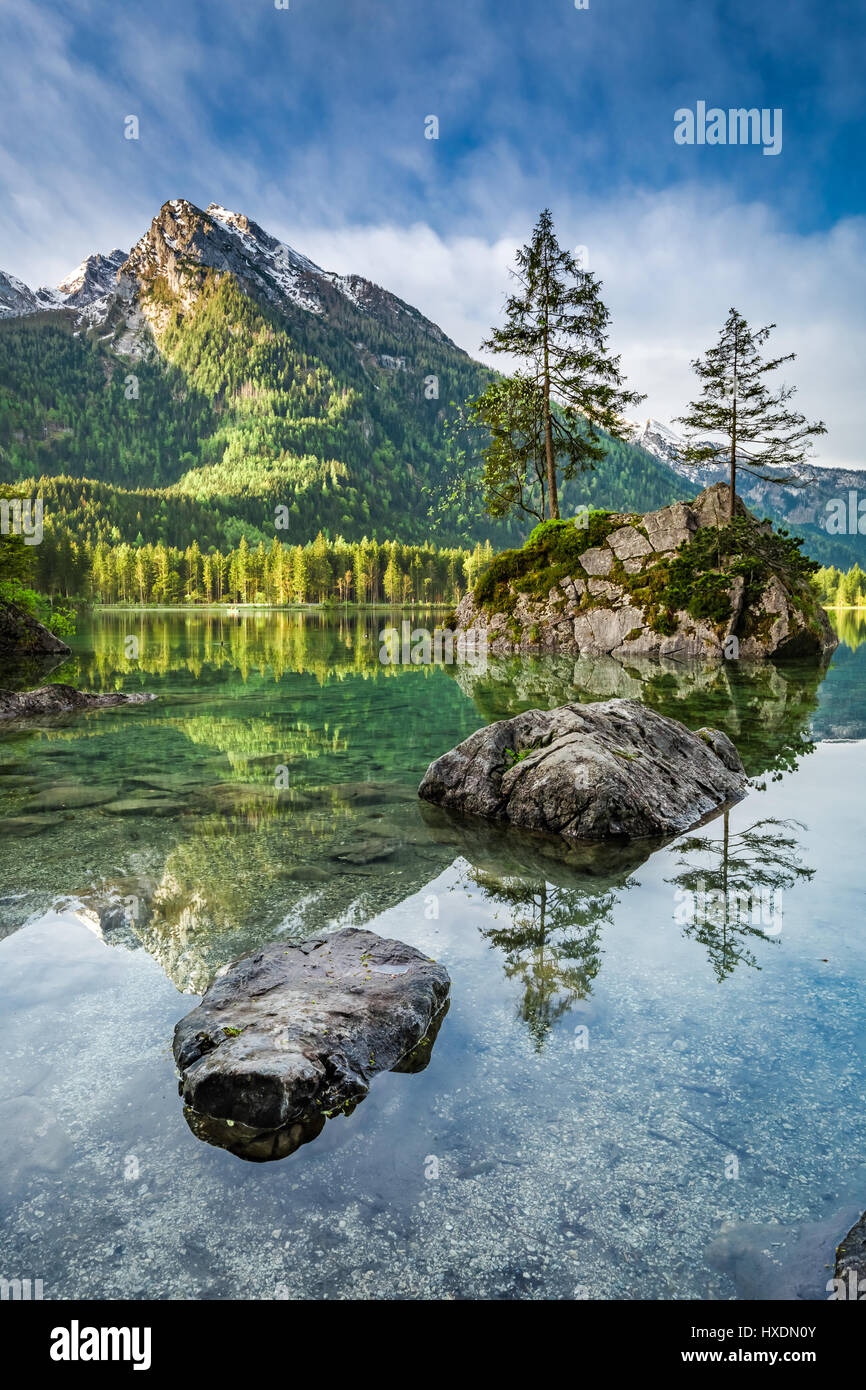 Stunning dawn at Hintersee lake in Alps, Germany Stock Photo - Alamy