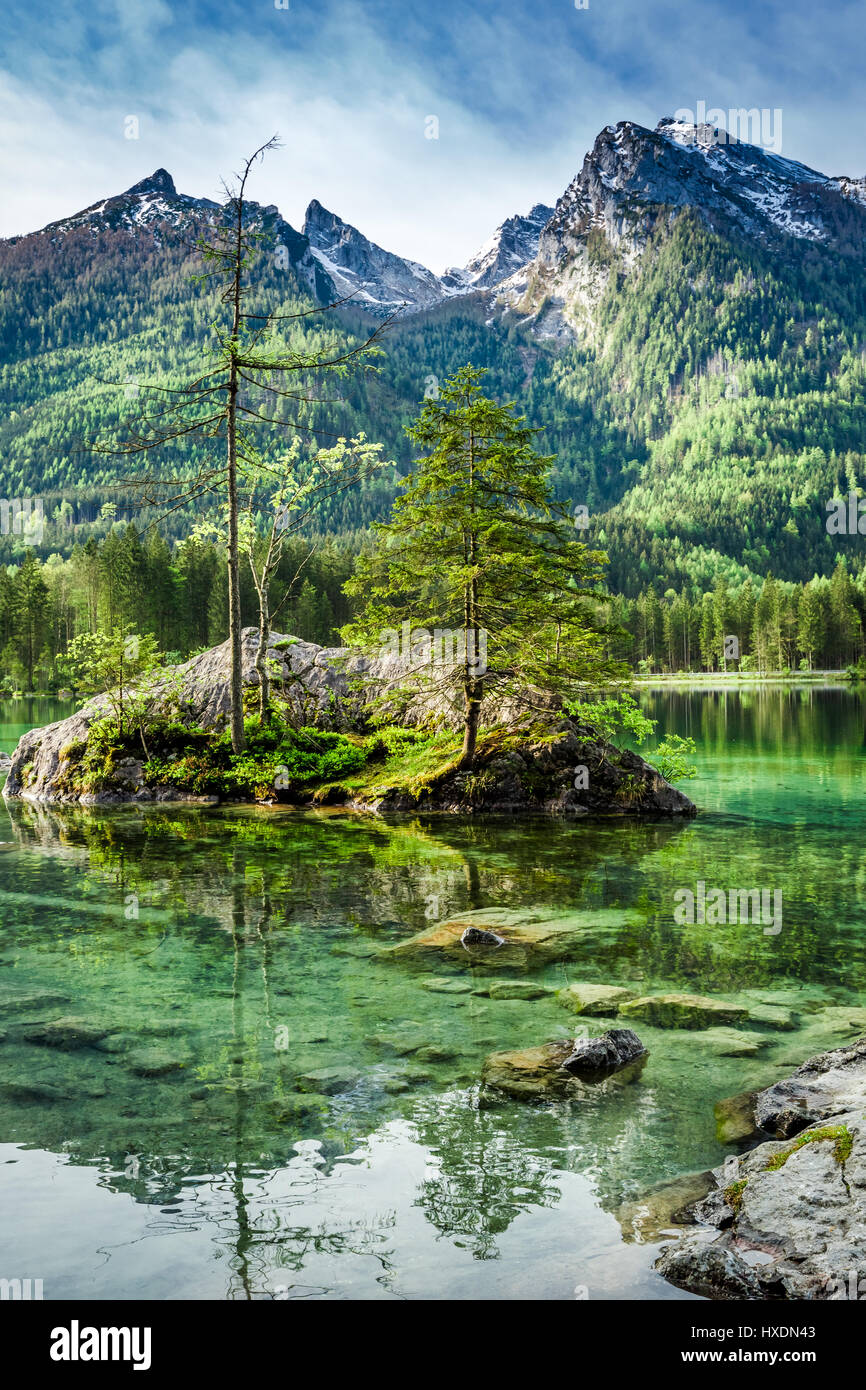 Dawn at Hintersee lake in Alps, Germany Stock Photo - Alamy