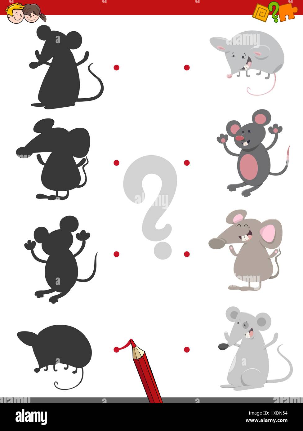 Cartoon Illustration of Find the Shadow Educational Activity Game for ...