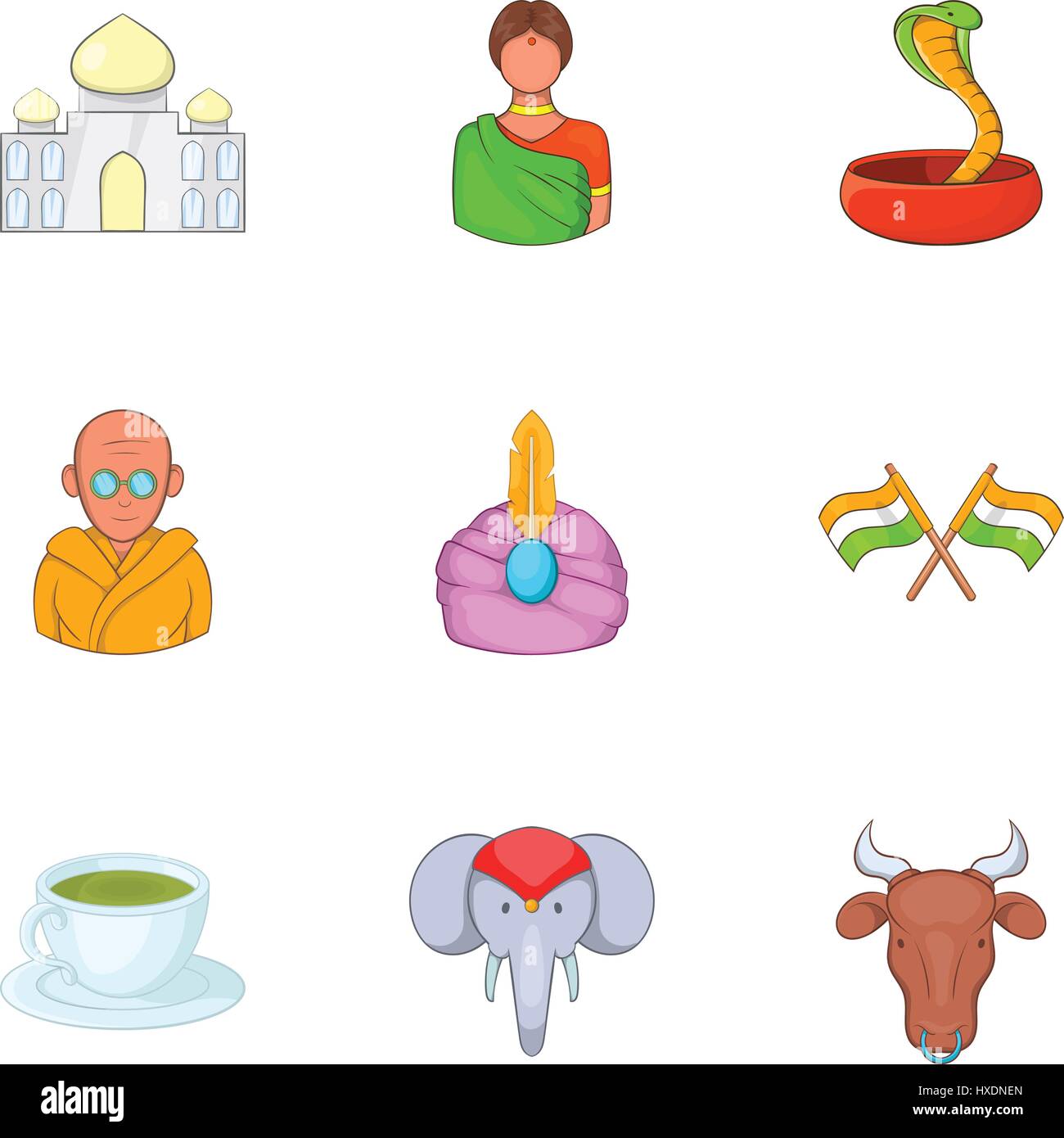 India icons set cartoon style hi-res stock photography and images - Alamy