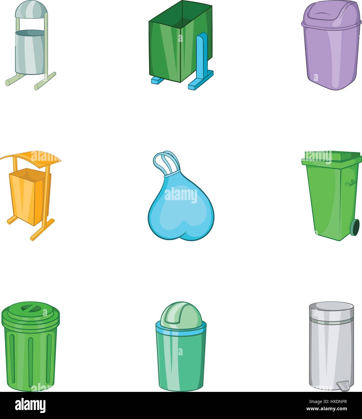Garbage storage icons set, cartoon style Stock Vector Image & Art - Alamy
