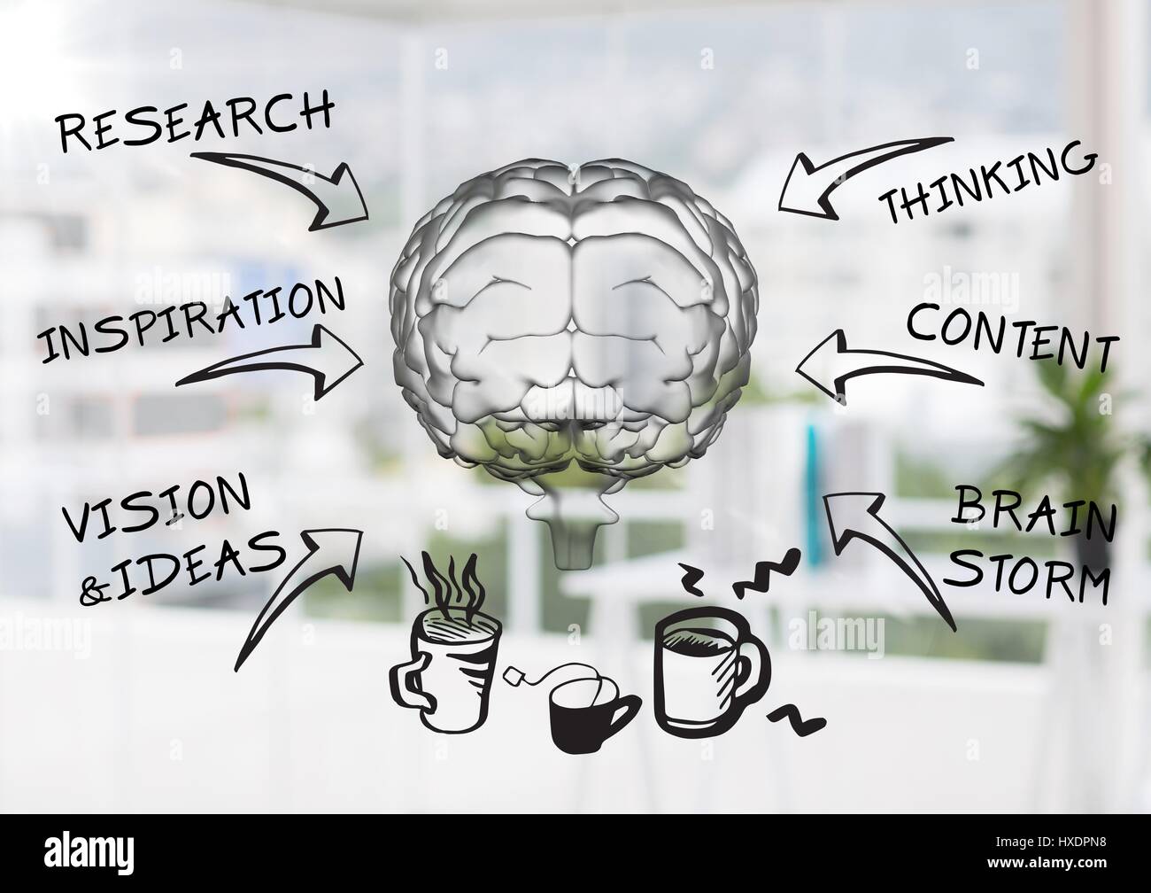 Digital composite of Transparent brain with black business doodles ...