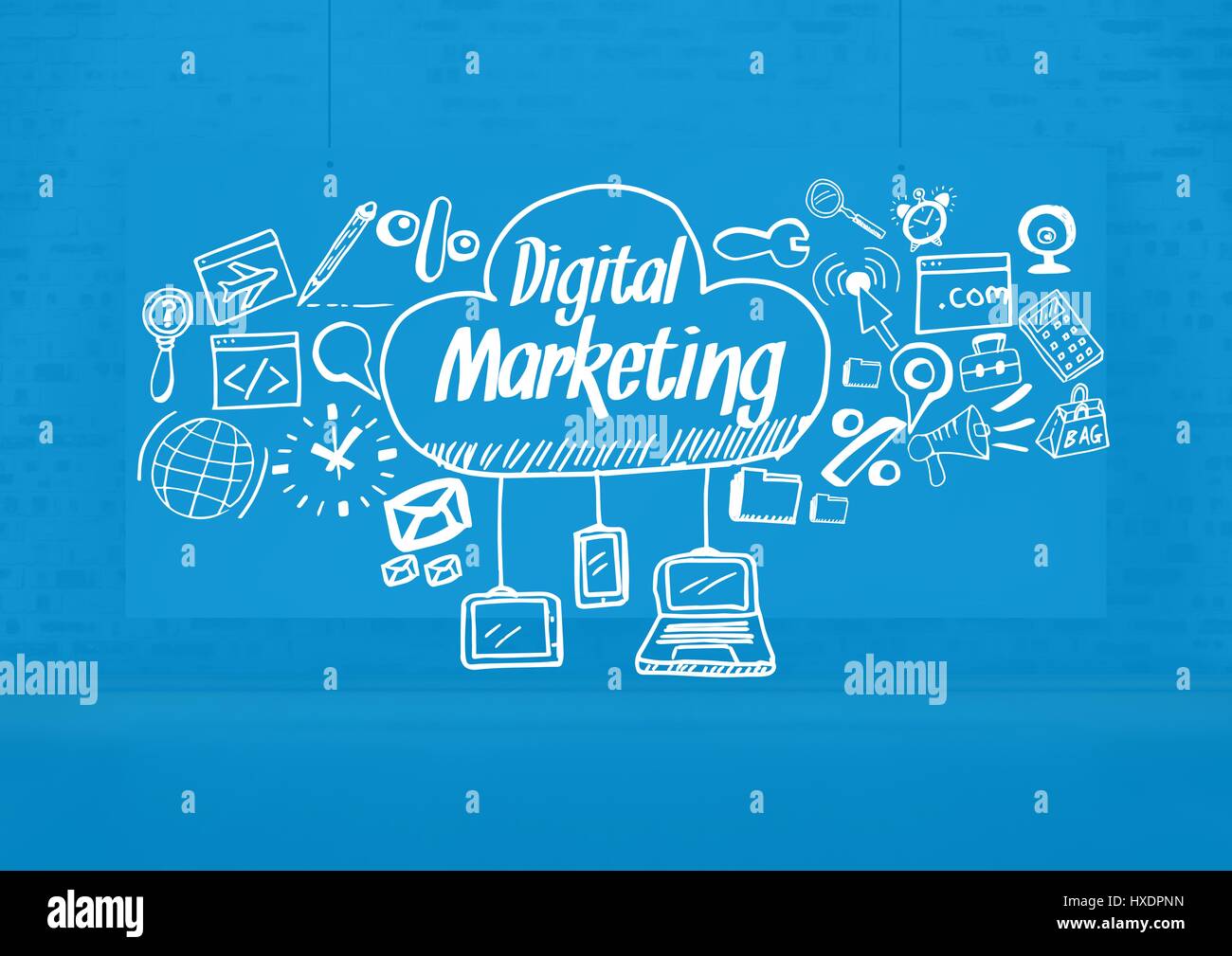 Digital composite of Digital marketing text with drawings graphics ...