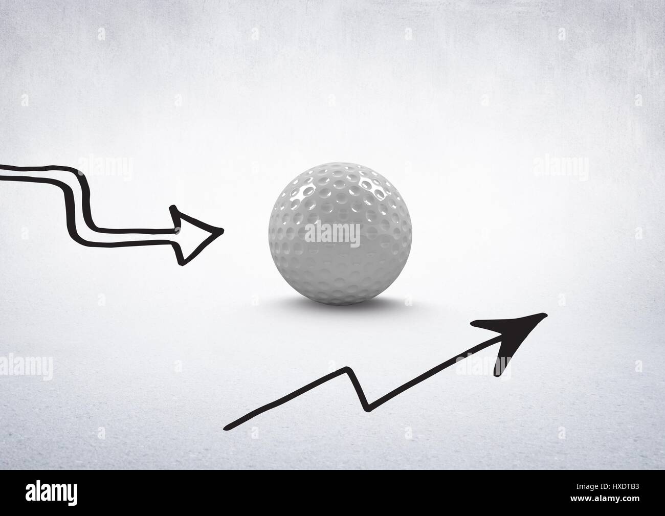Digital composite of Golf ball with arrow drawings against white ...