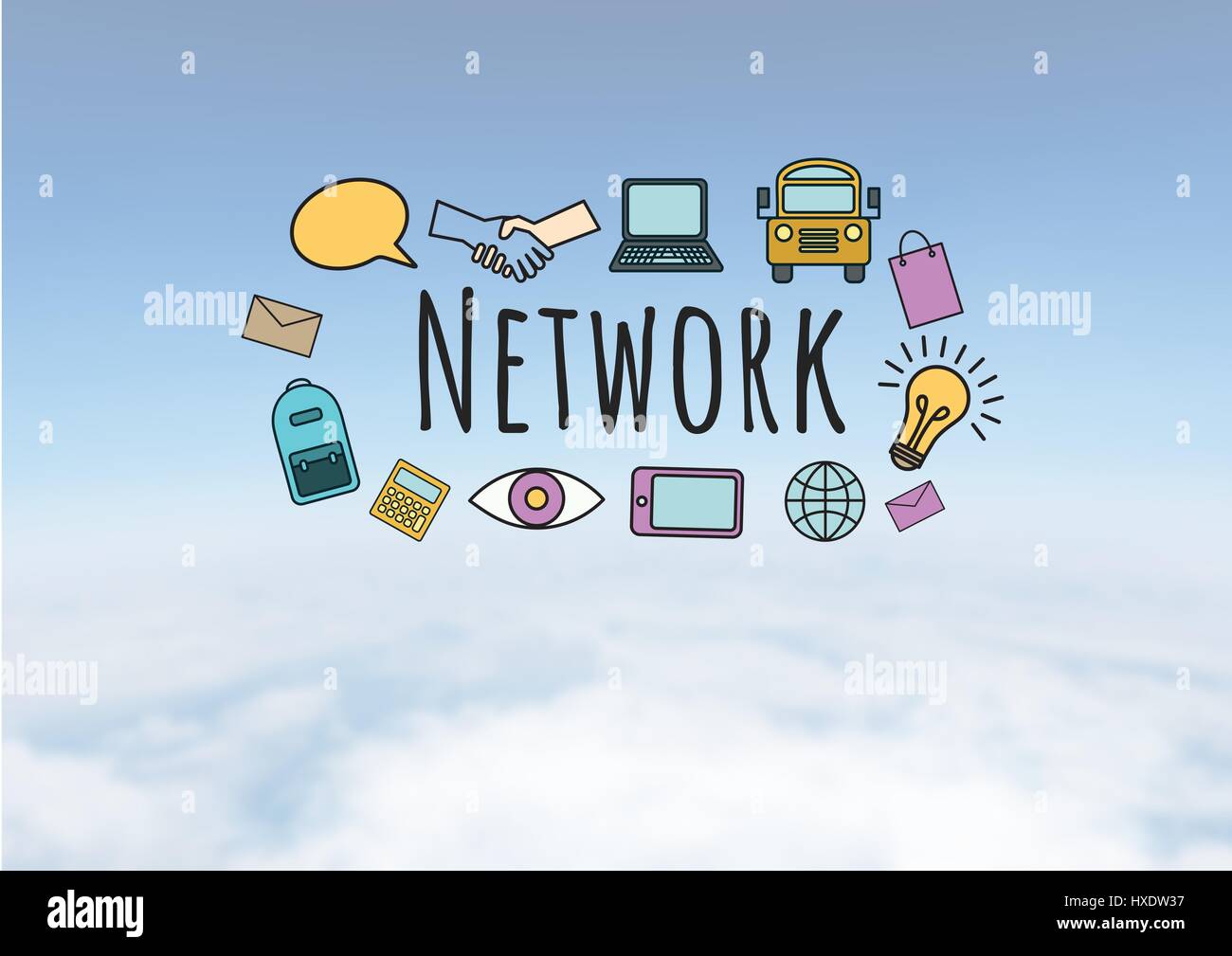 Digital composite of Network text with drawings graphics Stock Photo ...