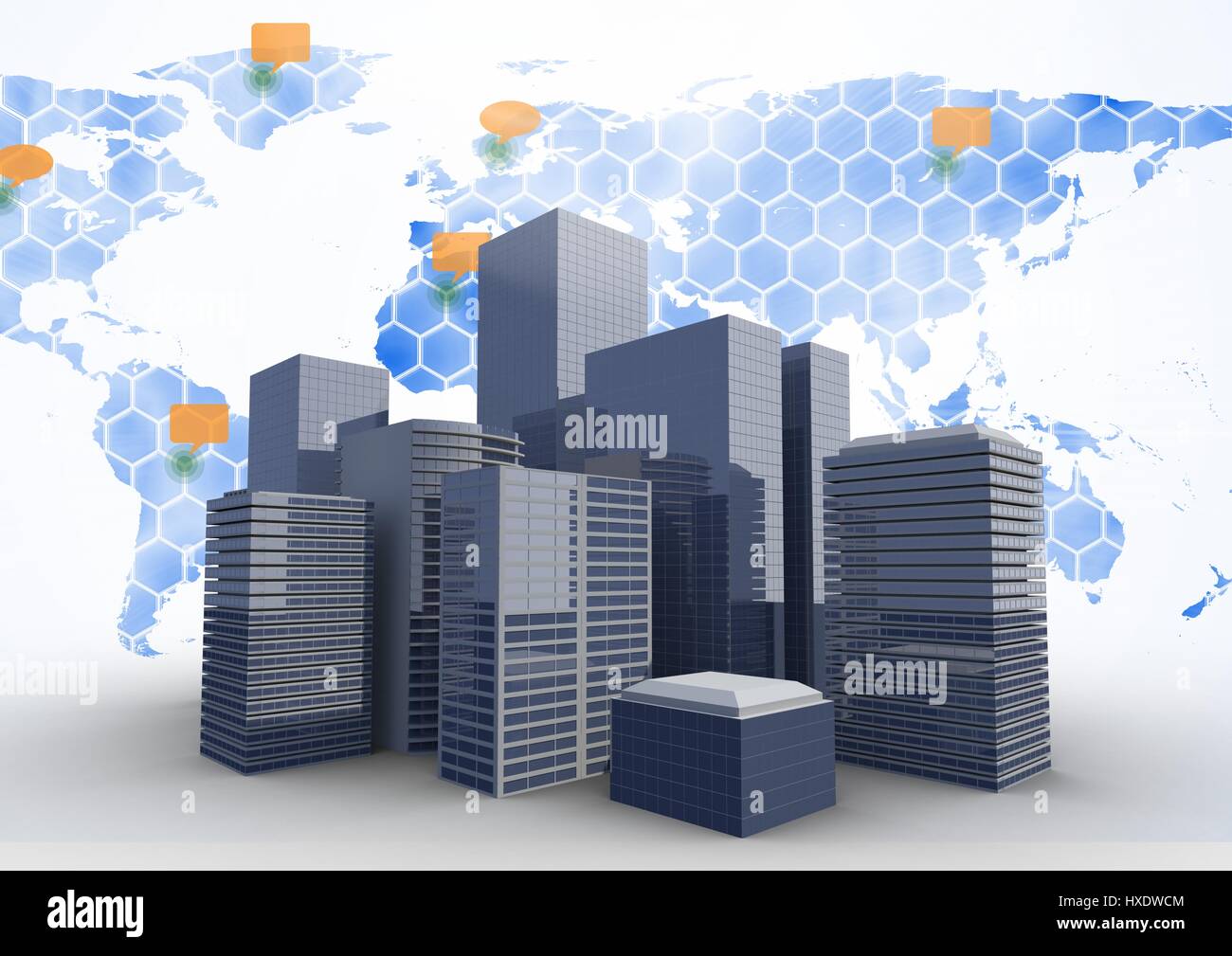 Digital composite of City with world map Stock Photo - Alamy