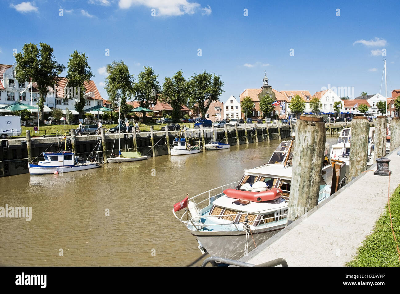 Boats in the harbour of Toenning, Boote im Hafen von Toenning Stock ...