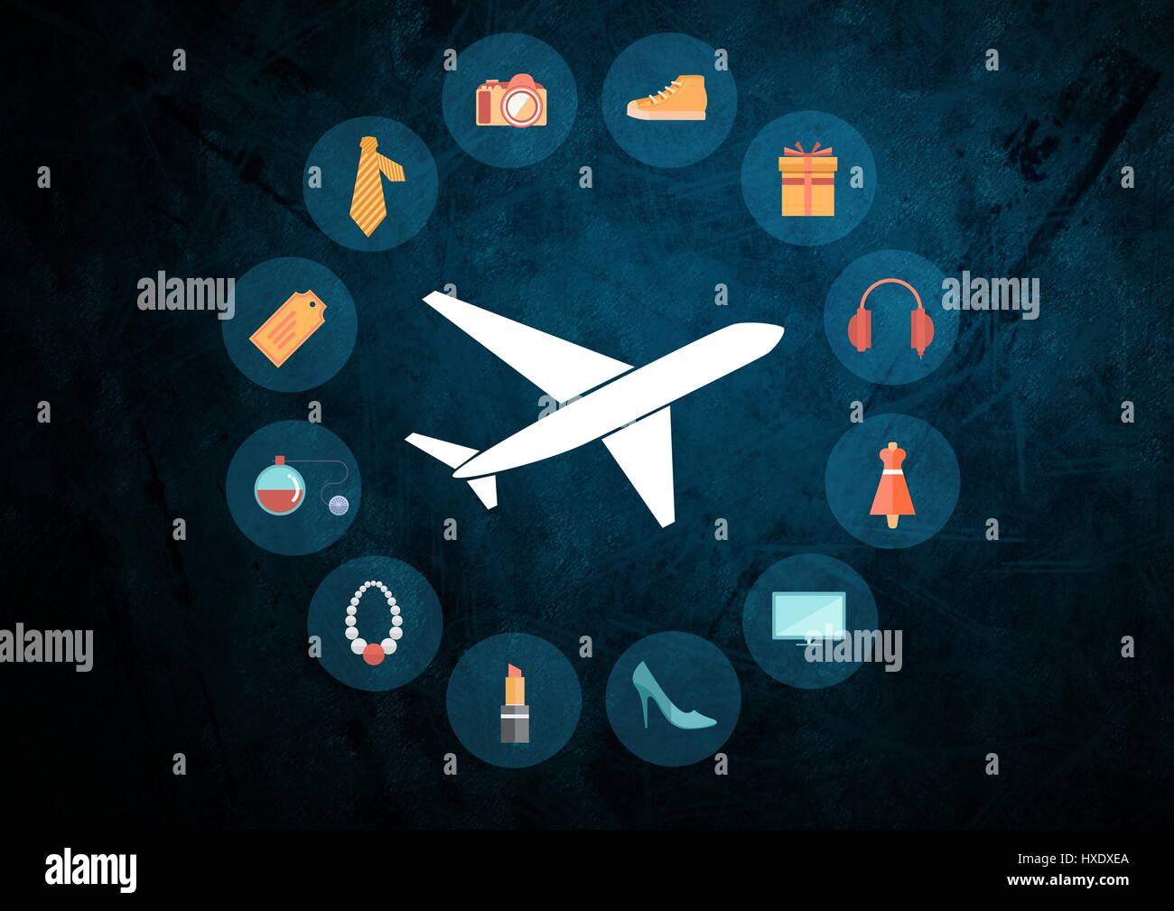 Digital composite of Plane icon against blue grunge background with ...