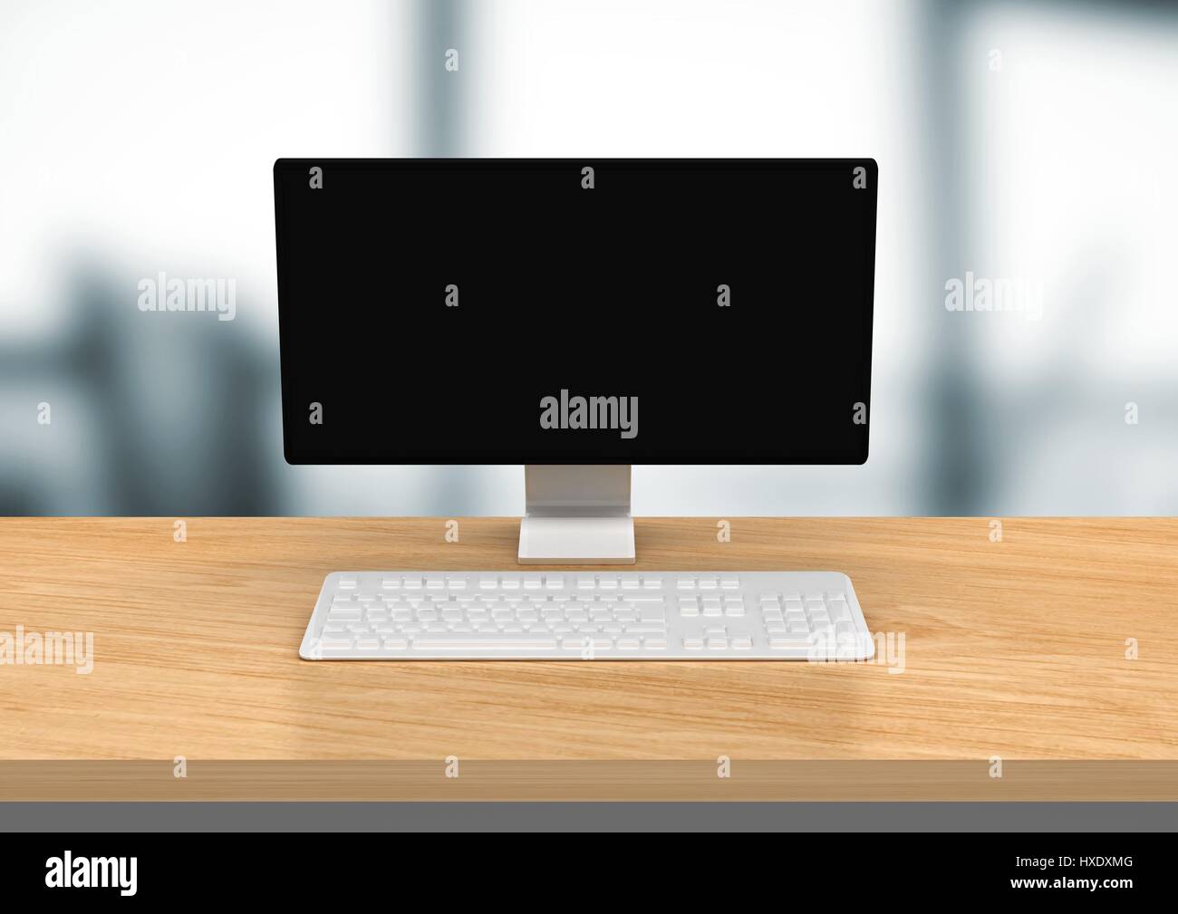 Digital composite of Computer against blurry window Stock Photo - Alamy