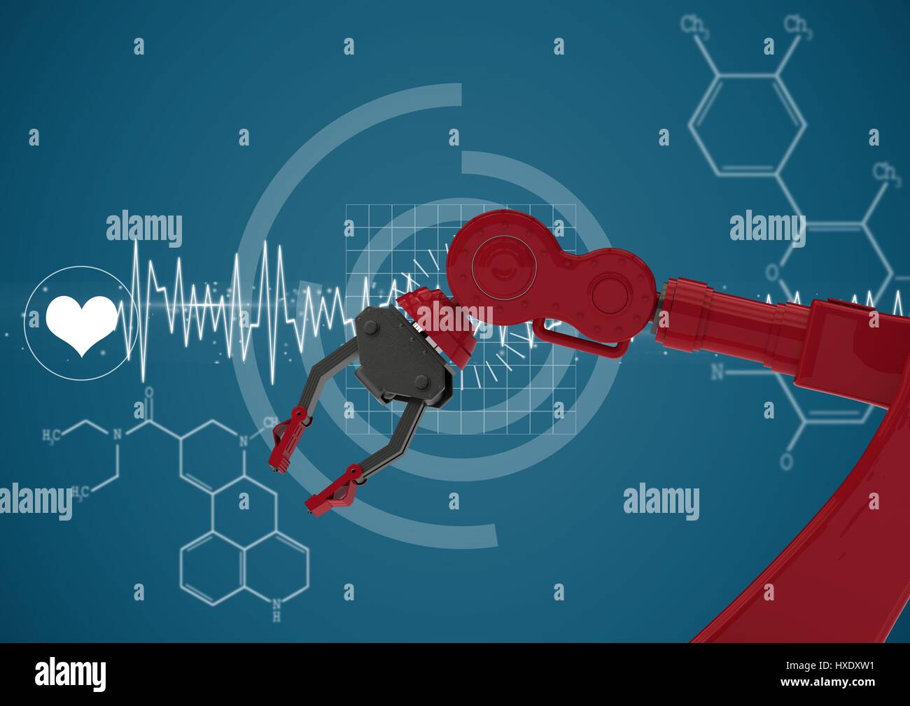 Digital composite of Red robot claw against white medical interface and ...