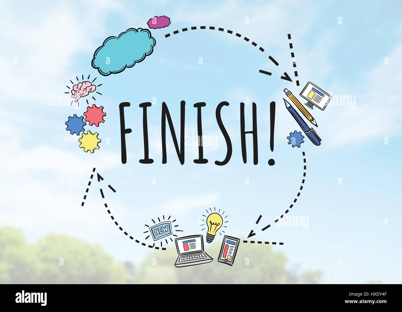 Digital composite of Finish text with drawings graphics Stock Photo - Alamy