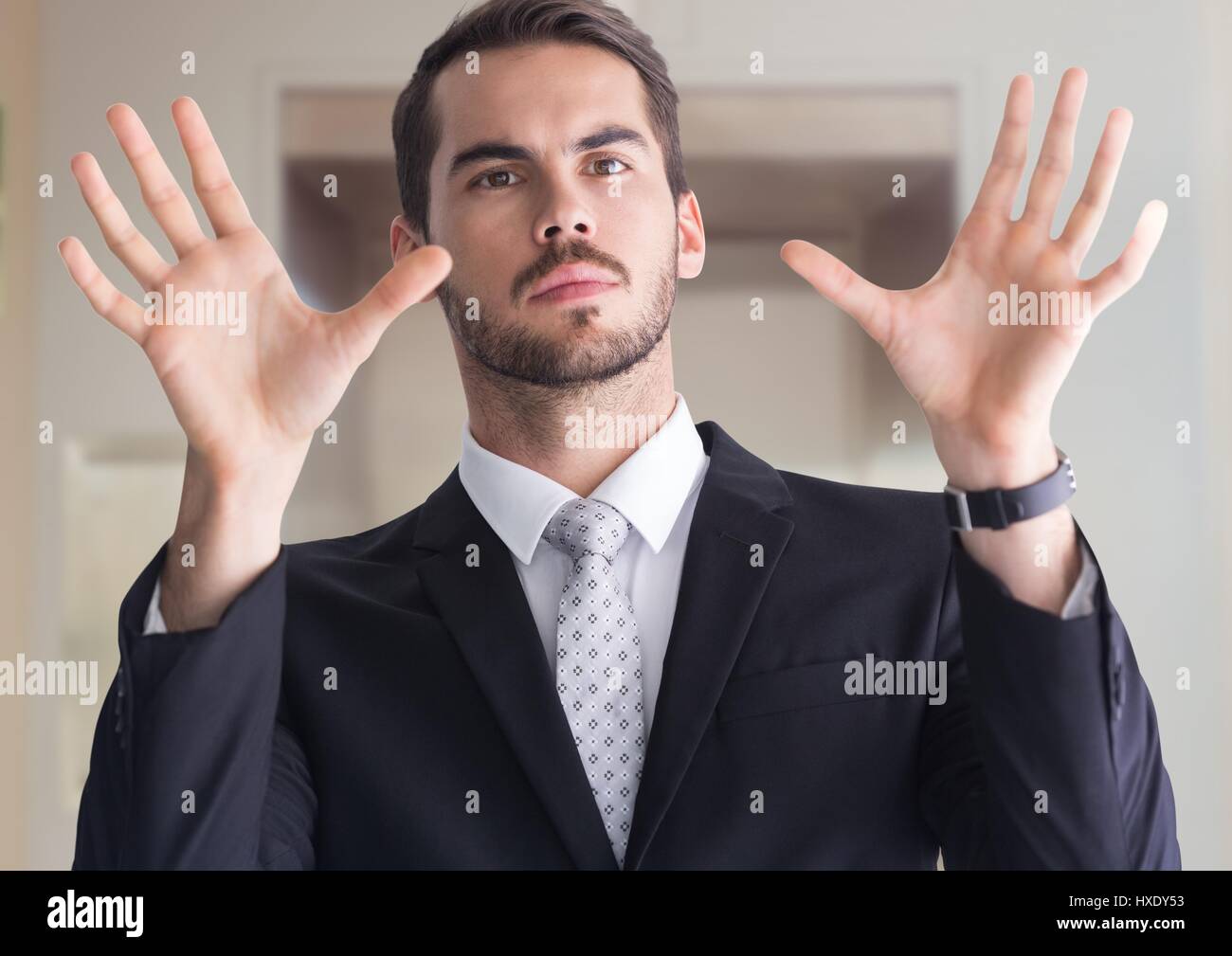 Digital composite of Man with open palm hands Stock Photo - Alamy
