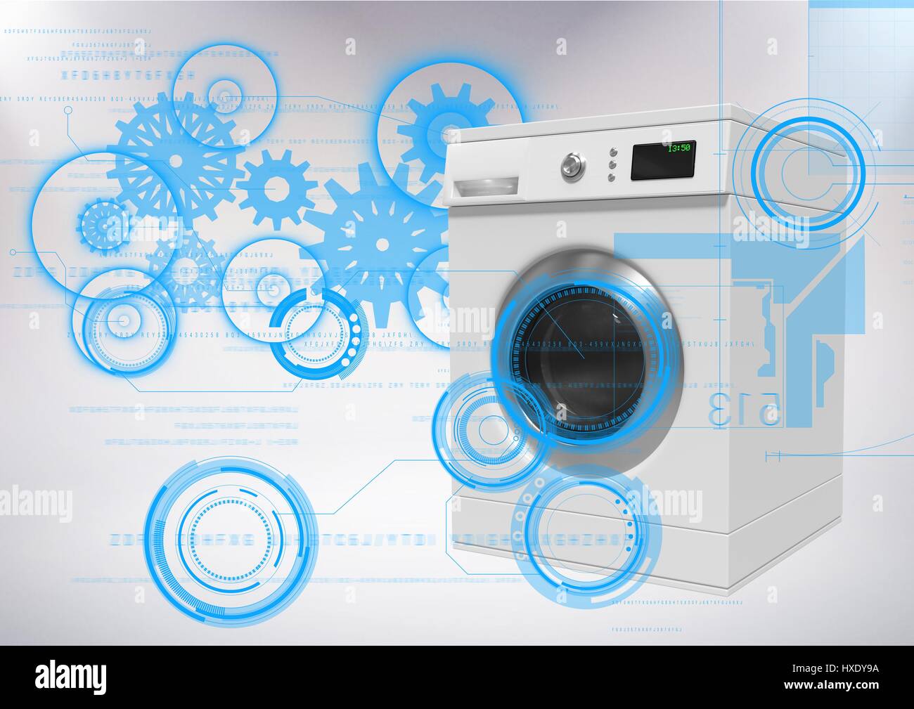Digital composite of Washing machine against grey background with ...
