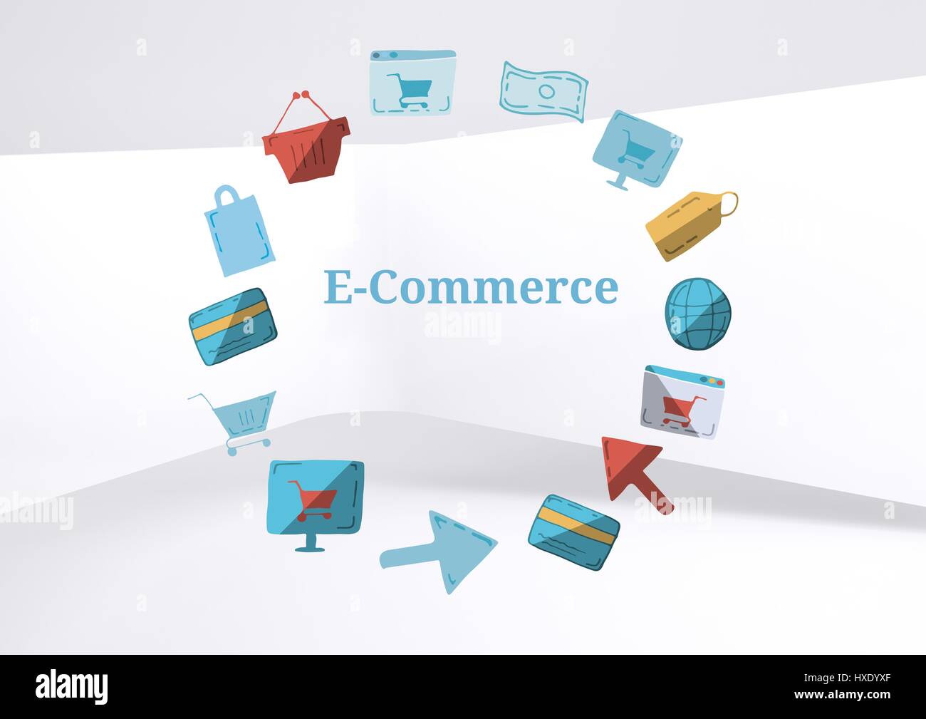 Digital composite of E-commerce text with drawings graphics Stock Photo ...