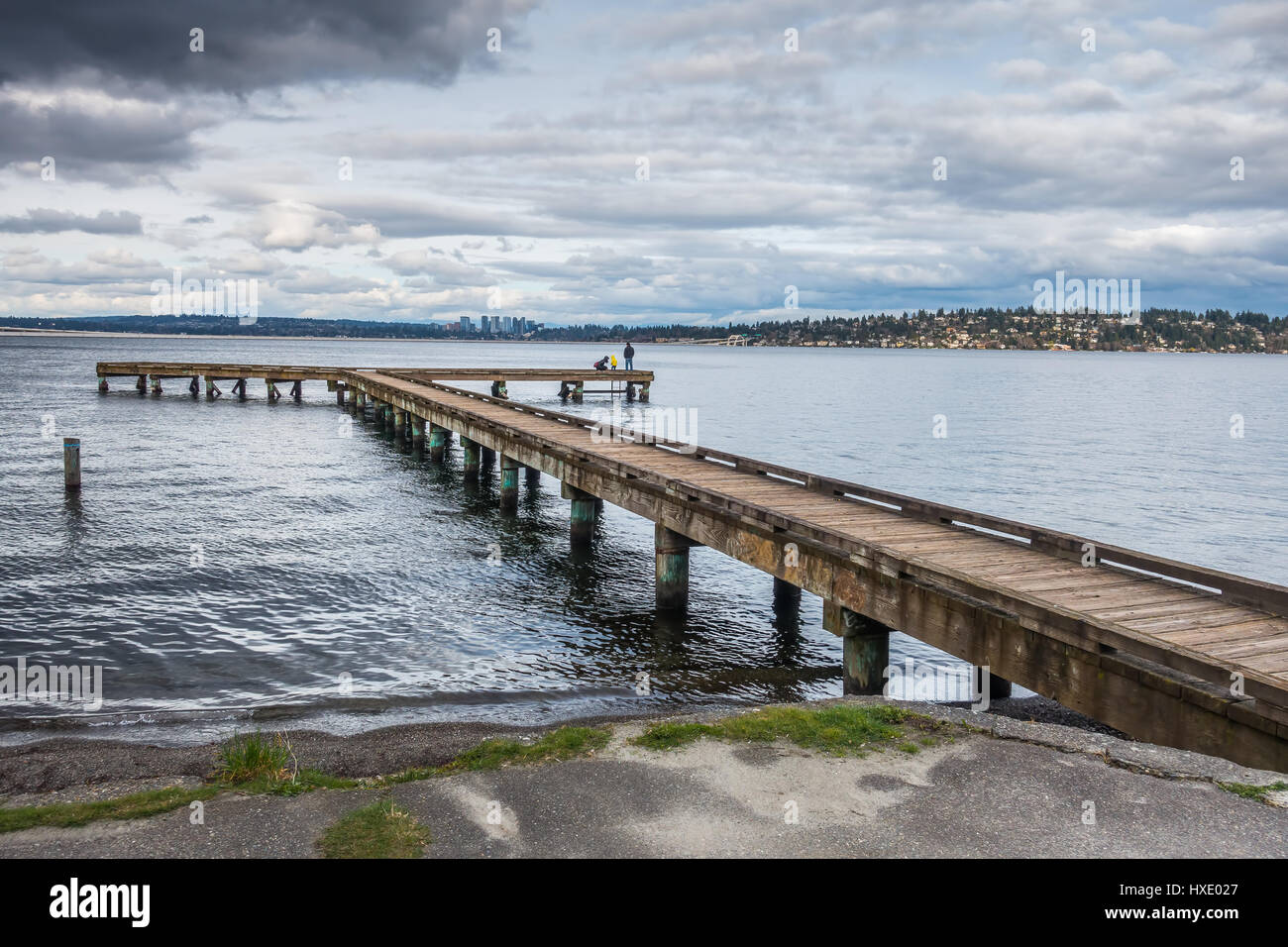 A view of a pier on Lake Washington in Seattle. Bellevue can be seen in ...