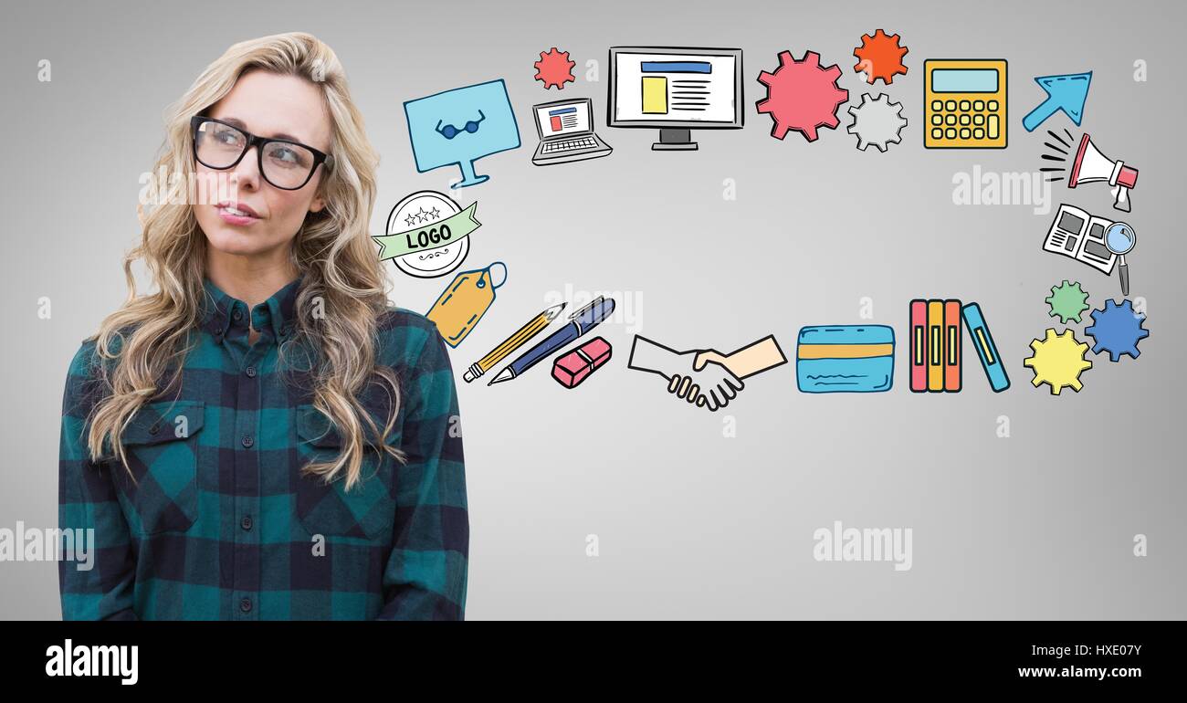 Digital composite of Woman with creative work graphic drawings Stock ...