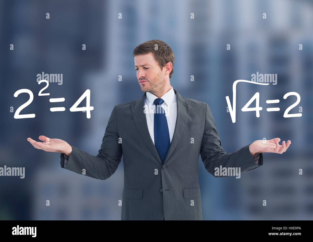 Digital composite of Man choosing or deciding math sums equations with ...