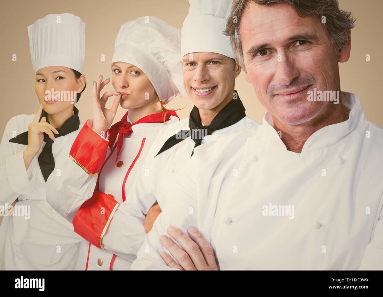 Digital composite of Four chefs against cream background Stock Photo ...