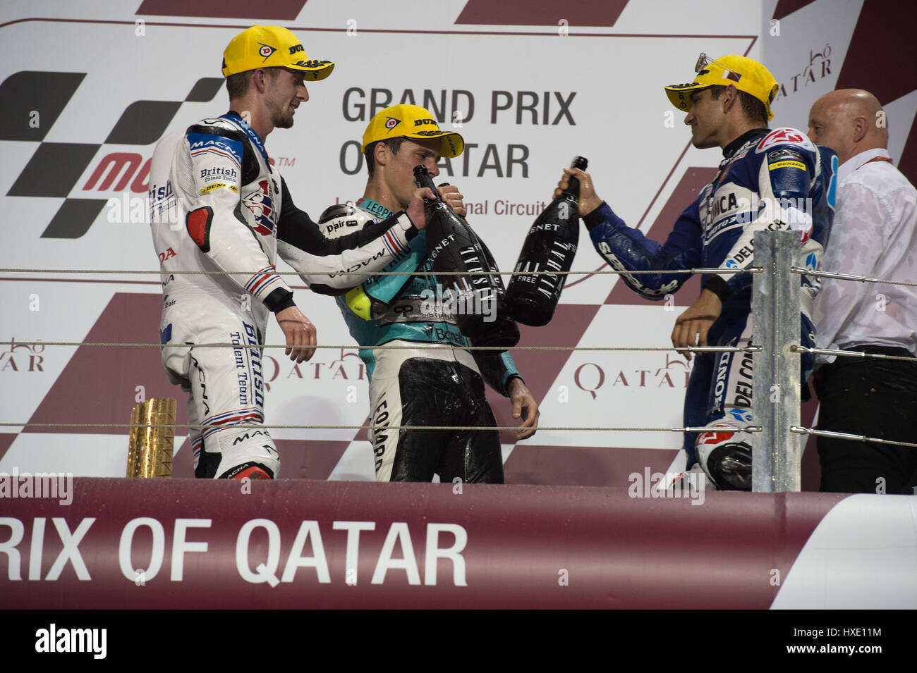 26th March 2017, Losail International Circuit. Qatar. The three winners ...
