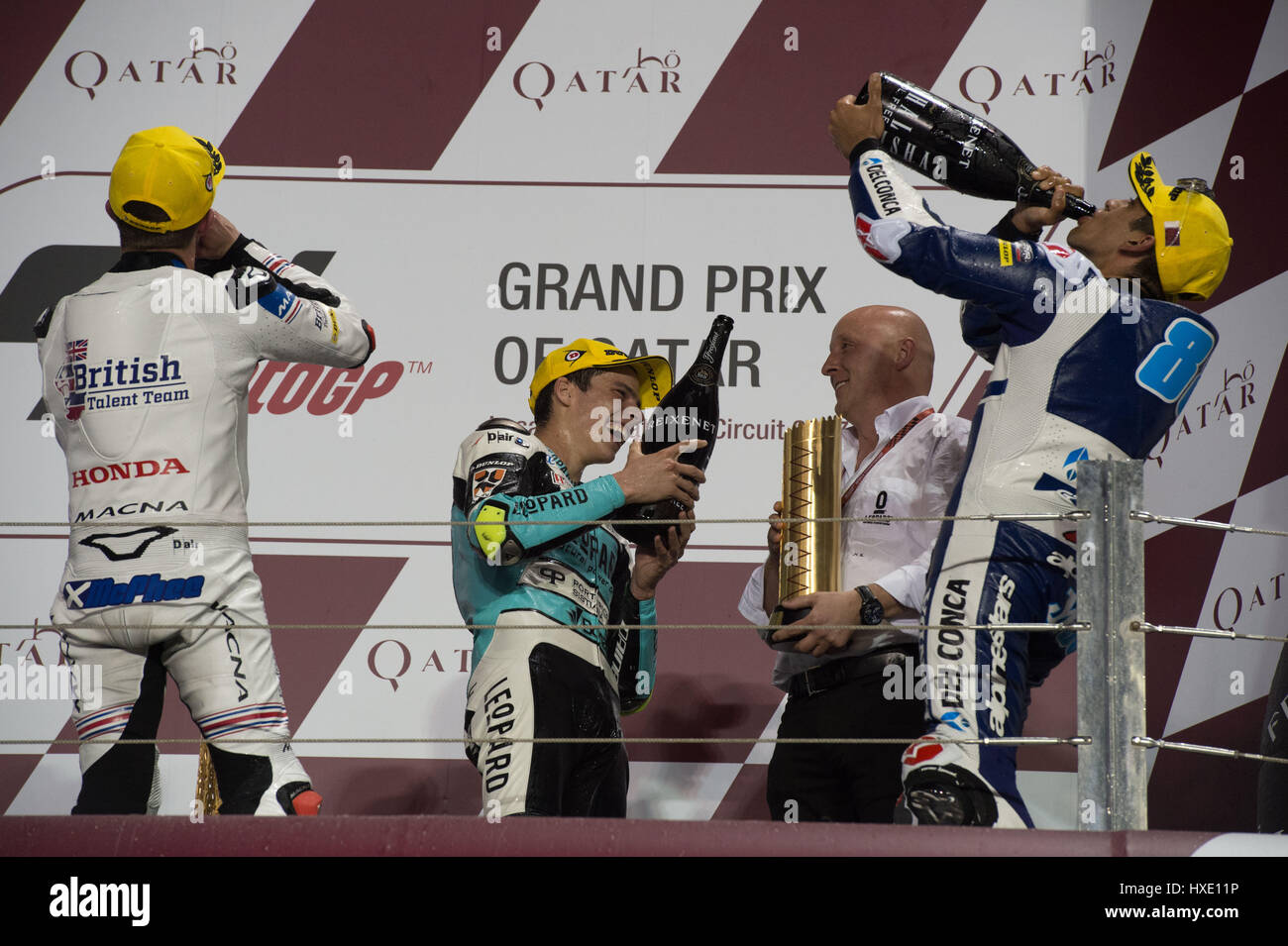 26th March 2017, Losail International Circuit. Qatar. The three winners ...