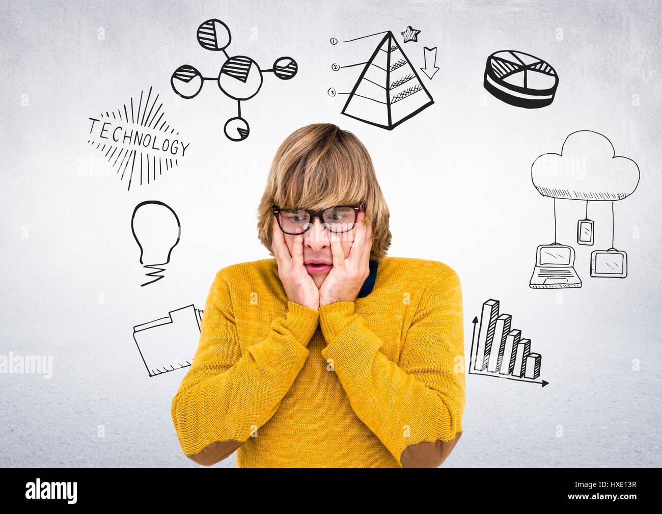 Digital composite of Man overwhelmed confused with business graphs and ...