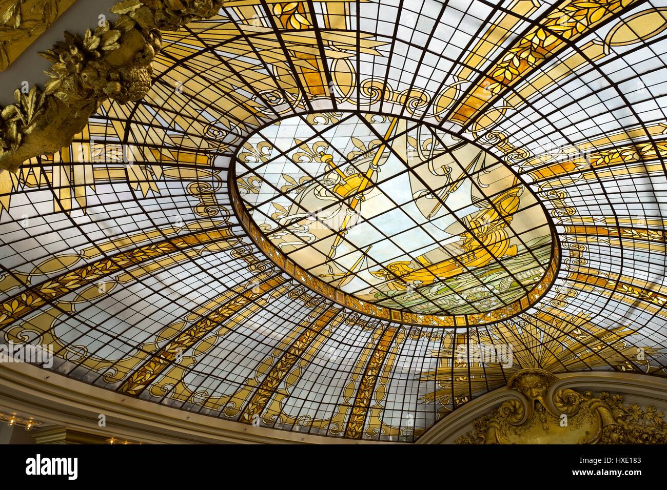 Ornate stained glass ceiling of the Rotunda at Neiman Marcus, a classic ...