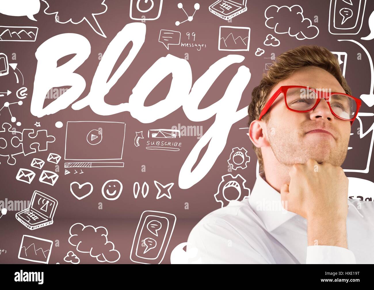 Digital composite of Man thinking with Blog graphic drawings Stock ...