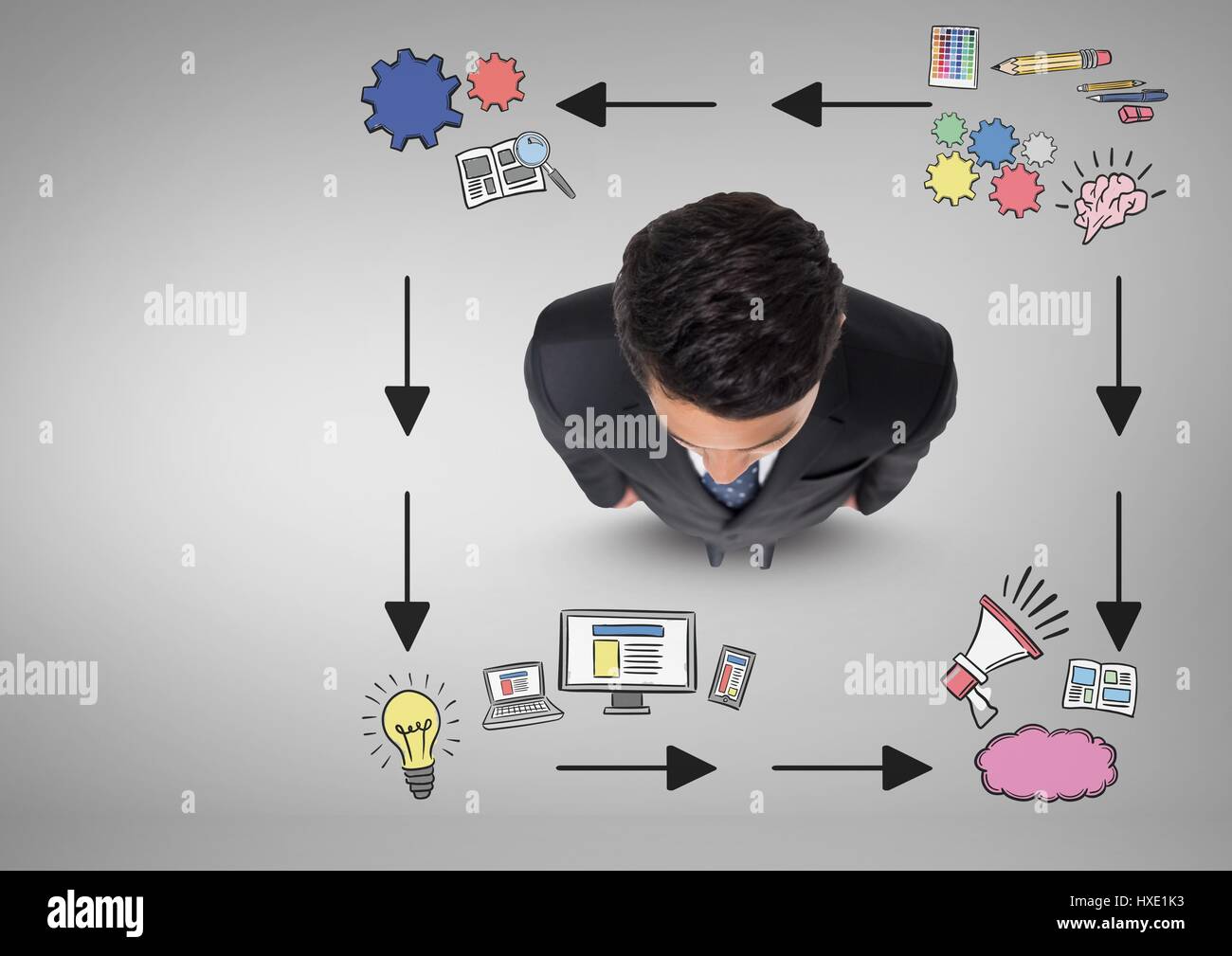 Digital composite of Businessman with Creative graphics drawings Stock ...