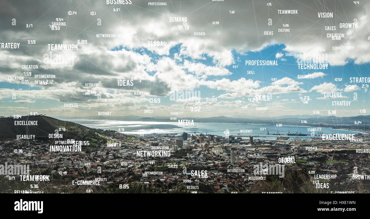 Digital composite of White network against coastline Stock Photo - Alamy