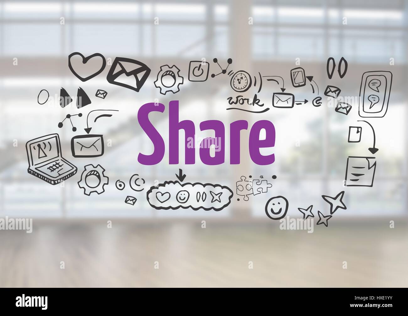 Digital composite of Share text with drawings graphics Stock Photo - Alamy