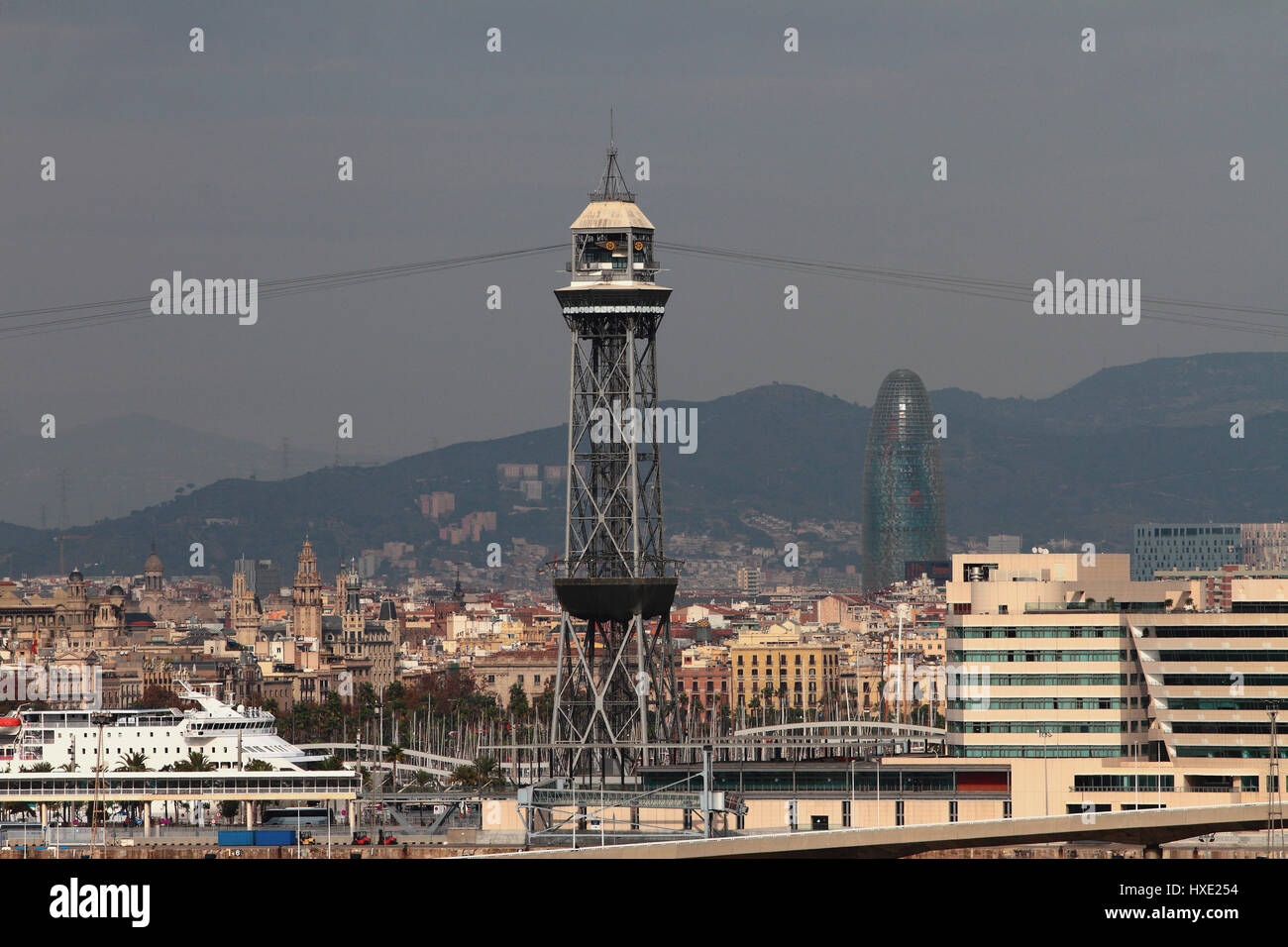 Tower of ropeway and city. Barcelona, Spain Stock Photo - Alamy