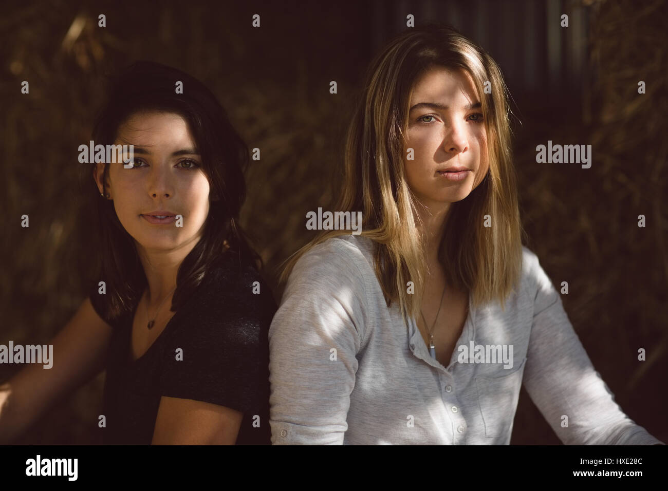 Portrait of beautiful women sitting in stable Stock Photo - Alamy