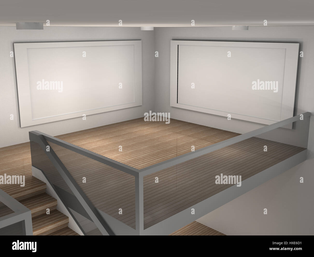 3d illustration of a museum with 2 empty frames Stock Photo - Alamy